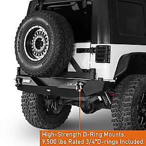 u-Box Wrangler JK Rear Bumper w/Spare Tire Carrier & Receiver Hitch & 2X LED Floodlights for Jeep Wrangler JK & JKU 2007-2018 - Different Trail