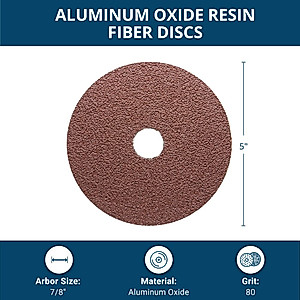 Benchmark Abrasives 5" Aluminum Oxide Resin Fiber Grinding and Sanding Discs for Metals, Wood, and Fiberglass 7/8" Arbor, Use with Angle Grinder (25 Pack) - 80 Grit