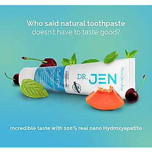 Dr Jen Fluoride Free Natural Remineralizing Toothpaste with 10% Nano Hydroxyapatite, Developed by a Real Dentist, Safe to Swallow, Clinically Proven, Strengthen Enamel (4 oz)