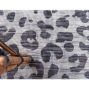 Unique Loom Outdoor Safari Collection Transitional Indoor & Outdoor Wildlife Inspired Animal Print with Leopard Design Area Rug, 4 x 6 ft, Black/Light Gray