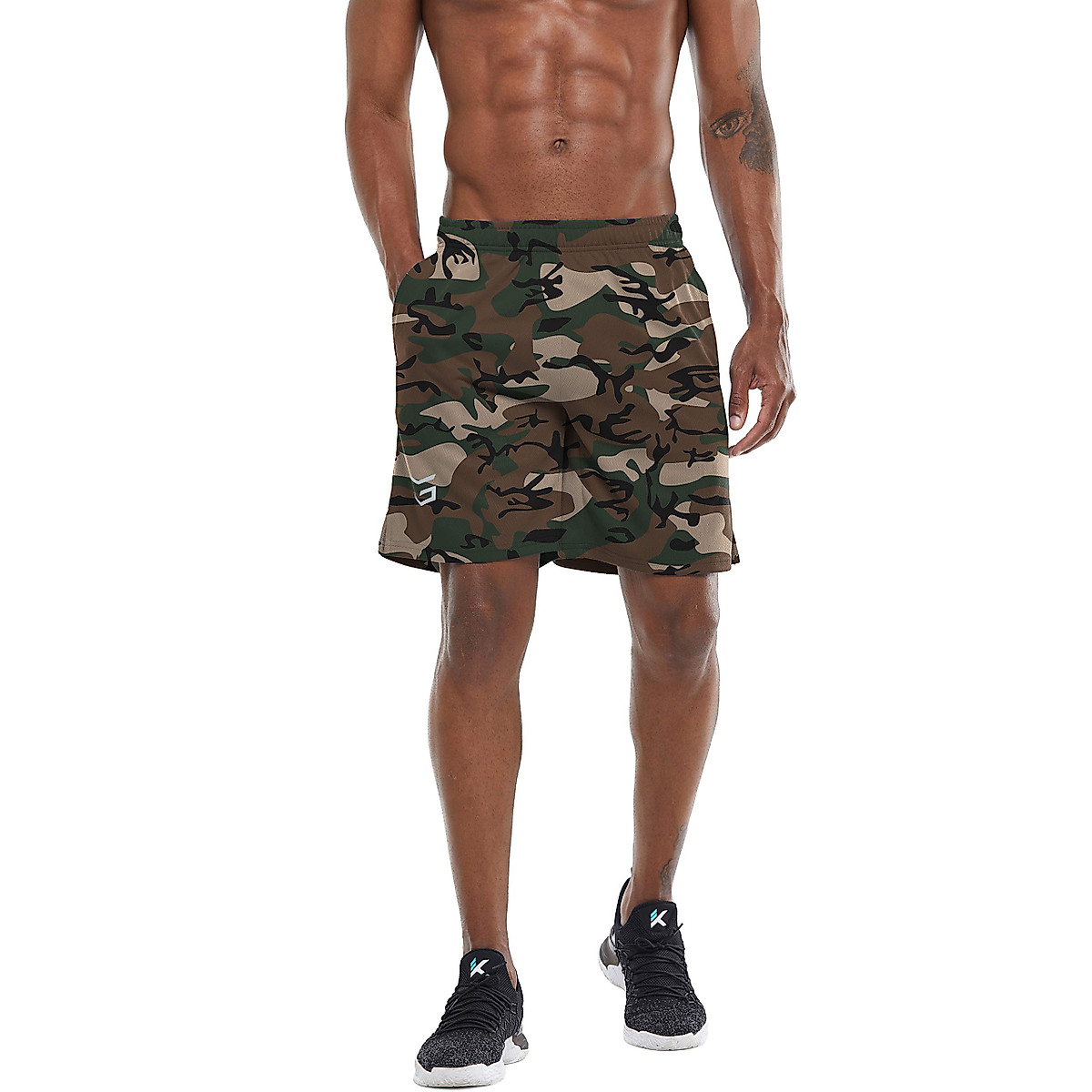 G Gradual Men's 7" Workout Running Shorts Quick Dry Lightweight Gym Shorts with Zip Pockets (Green Camo X-Large)