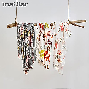 insular Swaddle Blankets Beanie Hat Headband Sets, Newborn Baby Girl Swaddle Sack, Receiving Blankets Infant Baby Gifts, Photo Props Photography(White Lily)