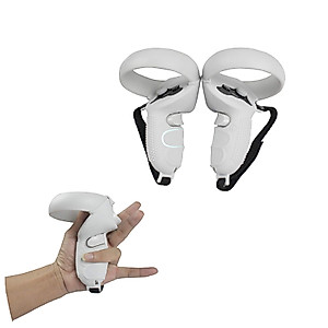 SINWEVR Touch Controller Grip Cover Compatible for Meta/Oculus Quest 2, Anti-Throw Handle Protecting Sleeve Quest 2 Accessories with Adjustable Knuckle Strap (White - Rabbit)