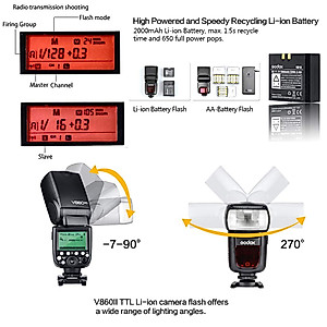 GODOX V860II-C Camera Flash Speedlite for Canon Camera 2.4G Wireless E-TTL 1/8000s High-Speed Sync GN60 Speedlight Photography