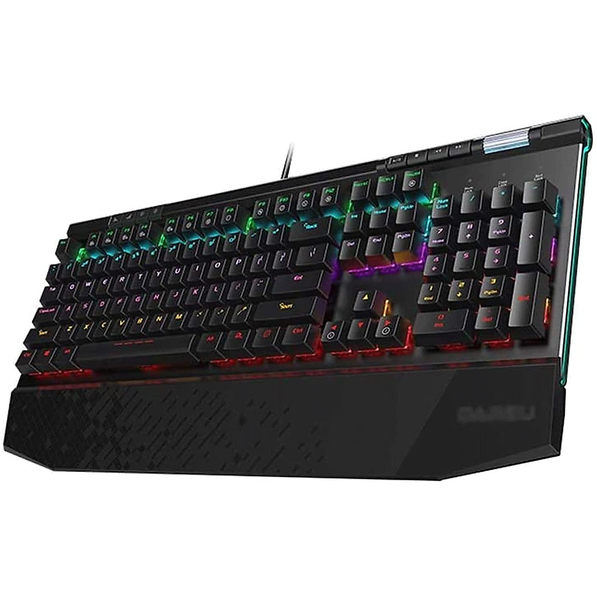RGB Backlit Membrane Gaming Keyboard with Multimedia Keys, Linear Mechanical-Feel Switch, Dedicated Media Control,not Detachable Wrist Rest