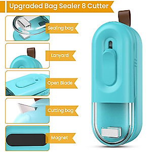 Mini Bag Sealer, Handheld Heat Vacuum Sealer, 2 in 1 Heat Sealer with Cutter and Lanyard for Chips Plastic Bags Food Storage and Snacks Keep Fresh Portable Re-sealer.