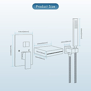 Cinwiny Matte Black Wall Mount Waterfall Tub Spout with Handheld Shower Single Handle Tub Filler Bathtub Shower Faucet Set with Sprayer Rough-in Valve Brass