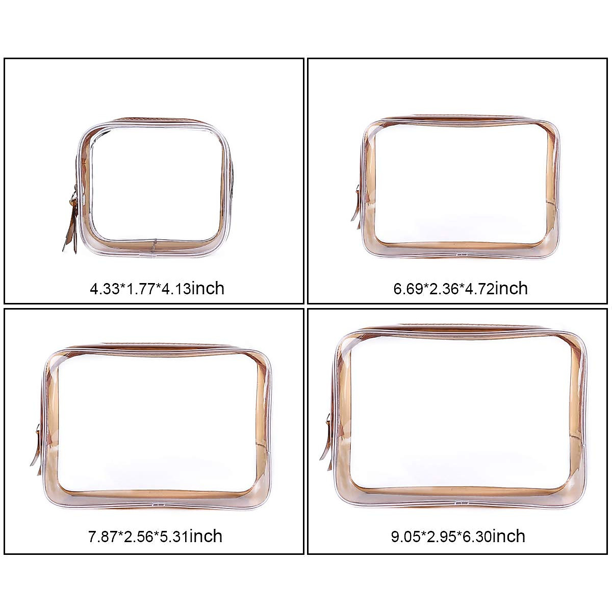 SOMIER 4 Size/Pack PVC Waterproof Clear Toiletry Bag, Portable Travel Cosmetic Makeup Bag, TSA Approved Zippered Carry on Pouch Organizer for Vacation Bathroom