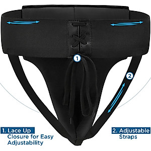 RDX Groin Protector for Boxing, Muay Thai, Kickboxing and MMA Training, Maya Hide Leather Abdo Gear for Martial Arts , SATRA Approved Abdominal Guard for Karate and Taekwondo (Black, Large)