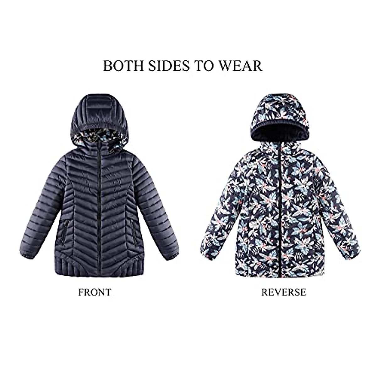 QLZ Girls Long Down Coat,Puffer Jacket, 9-10 Years,Double-sided Wear, Camouflage