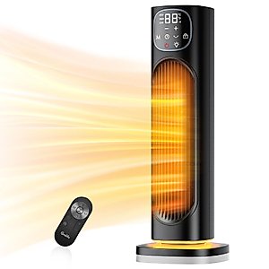 Grelife Space Heater, Quiet Electric Heater with Night Light, Remote, 75° Oscillation, Safety Protection, ECO Mode, 12H Timer, Thermostat, 1500W Portable Heater for Indoor Use, Office, Home, 24Inch