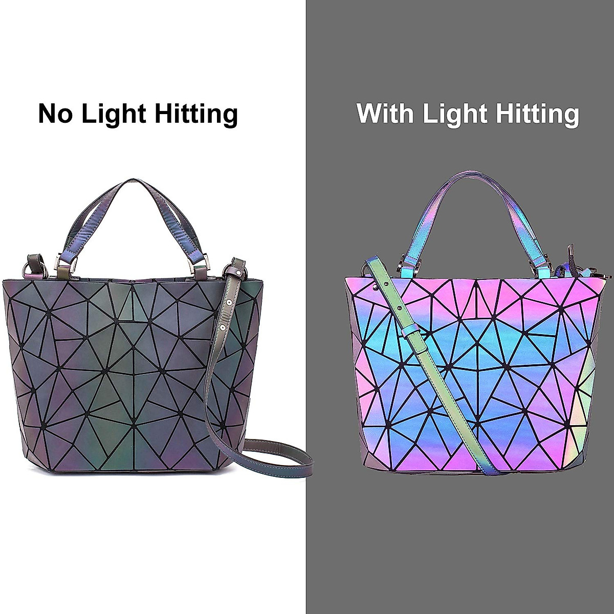 Geometric Luminous Purses and Handbags Holographic Reflective Crossbody Bag Irredescent Flash Rainbow Tote B3 (Rainbow)