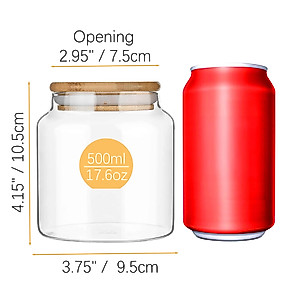 Custde 17.6 fl oz Glass Storage Containers with Lids, Candy Jar with Lid, Glass Food Storage Containers for Kitchen Counter, Pantry, Decorative Jar for Coffee, Sugar,Tea, Cute Jar (Bamboo 17.6 FL OZ)