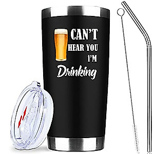 20 oz Insulated Tumblers with Lid & Straw Drinking Cups |Double Wall Stainless Steel Vacuum Coffee Wine Tumbler Funny Mug | Unique Christmas Gifts Stocking Stuffer for Adult(Black)