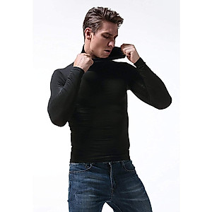 SALNIER Men Basic Turtleneck Slim Fit Long Sleeve Pullover Top Solid Thermal Knitted T-Shirt Sweaters Soft Lightweight Shirt (Black, M)