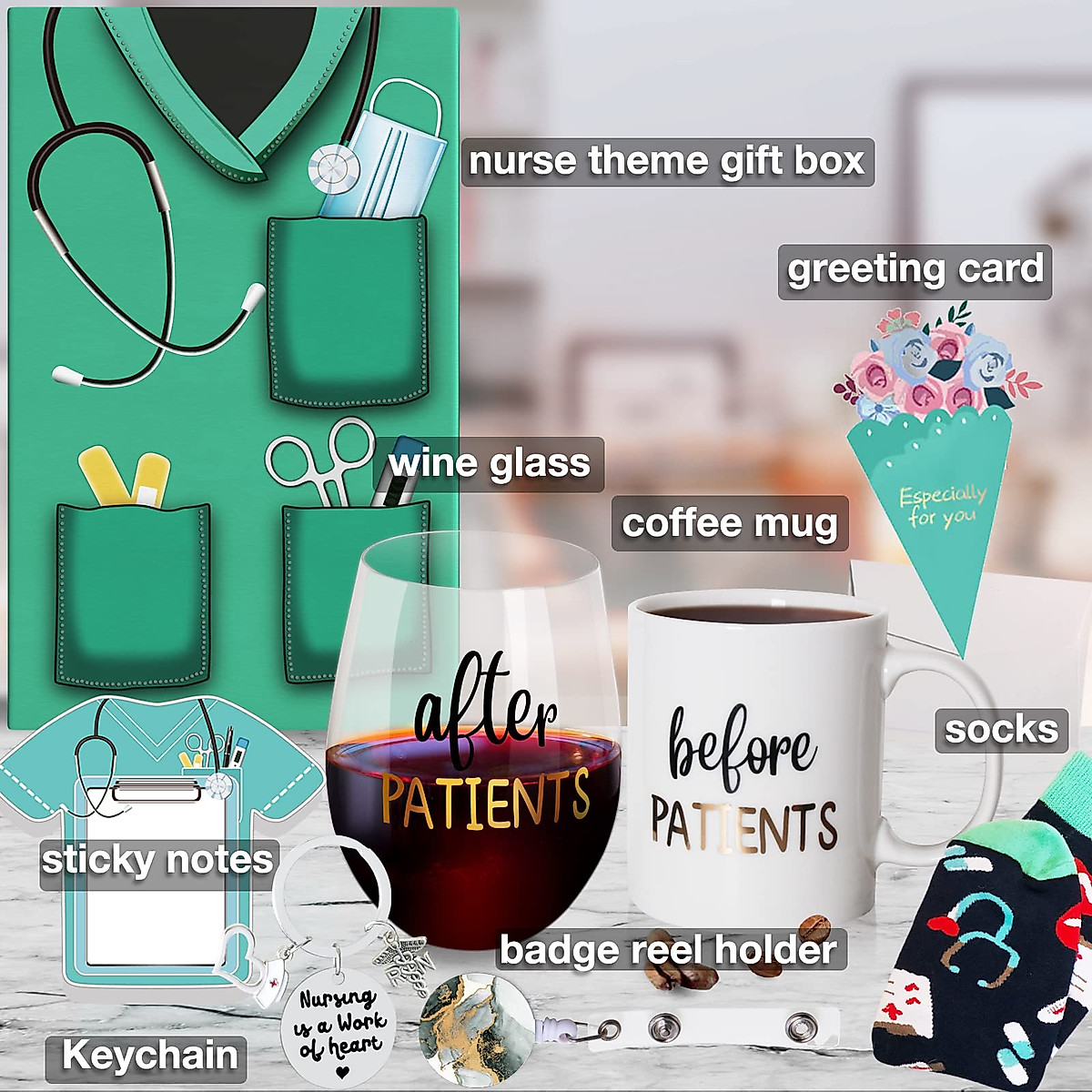 Before Patients, After Patients 11 oz Coffee Mug and 15 oz Stemless Wine Glass Set Gifts Idea for Nurses, Doctors, Hygienists, Assistants, Physician, Dentists, Nurses' week Birthday Graduation Gifts