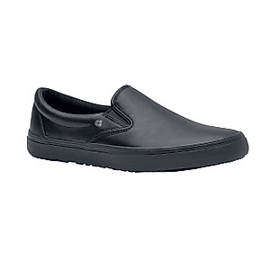 Shoes for Crews Merlin, Slip-On, Men's, Women's, Unisex, Slip Resistant Work Shoes, Black Leather, Men's Size 6.5 Wide, Women's Size 8 Wide