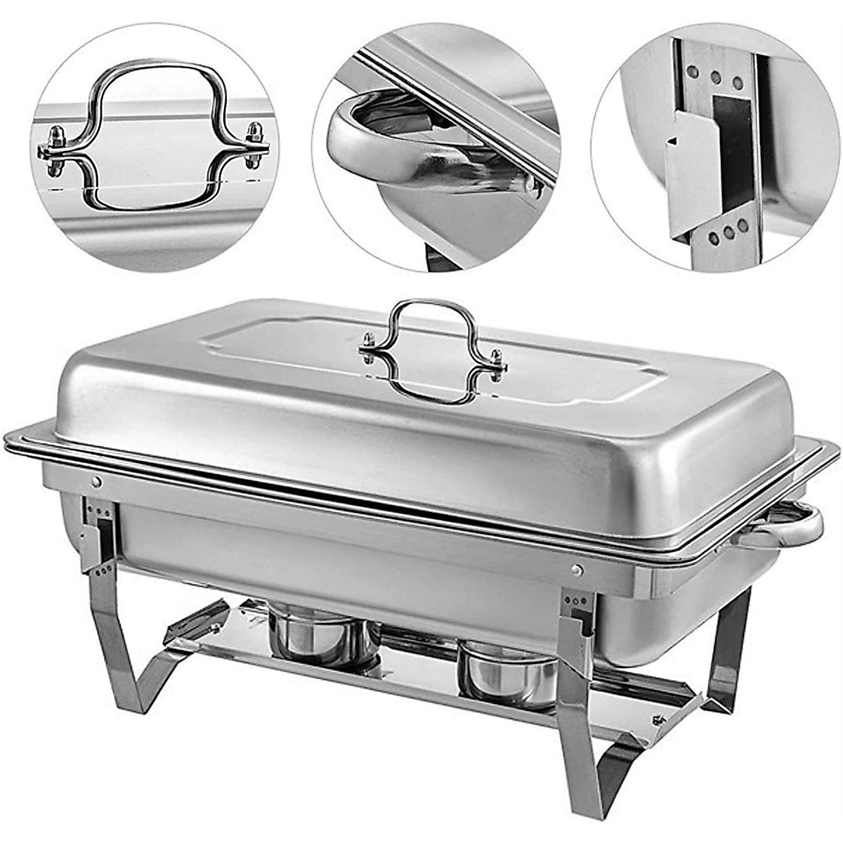 UZOURI Stainless Steel Chafing Dish Sets 2 Pieces, Chafing Dish Set Food Warmer Buffet with Folding Frame Food Pans, for Catering Buffet Warmer Tray Dining(Size:Single Grid) (Single Grid)