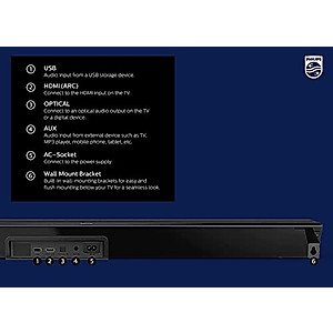 PHILIPS Soundbar with Wireless Subwoofer, Sound bar for tv 2.1-Channel Bluetooth, 300 Watts Dolby Audio Performance, Theater Audio Speakers