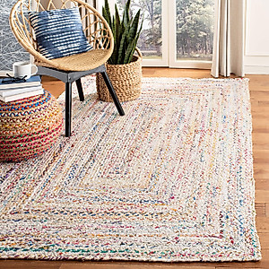 SAFAVIEH Braided Collection Area Rug - 8' x 10', Ivory & Multi, Handmade Boho Reversible Cotton, Ideal for High Traffic Areas in Living Room, Bedroom (BRD210B)