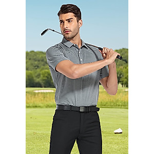 DEOLAX Mens Polo Shirts Classic Striped Golf Polo Shirts Short Sleeve Dry Fit Performance Wicking Moisture Polo Shirt for Men