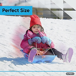 Superio Toboggan Snow sled for Kids and Adults - 35" Long with 2 Handles Pull Ropes (Blue)