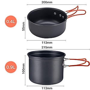 Bulin 4 PCS Camp Cookware Set Camping Cookwear Lightweight Aluminum Cookware Set Backpacking Cooking Set Mess Kit for Camping Family Hiking Camping Pots and Pans Set
