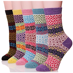 EBMORE Womens Wool Socks Thermal Hiking Winter Boot Warm Thick Cozy Crew Comfy Work Socks for Ladies 19 Pairs(Snowflake & Heart)