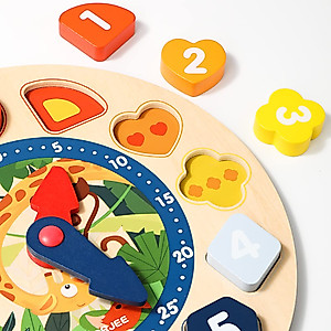 Dorjee Shape Sorter Teaching Clock, Learning Time Clock for Kids , Montessori Toys with 12pcs Removable Number Blocks, Display Holder Included