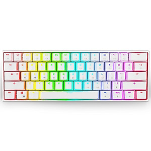 Ractous RTK61P 60% Mechanical Gaming Keyboard RGB Backlit PBT Pudding keycaps 61key Ultra-Compact Wired Keyboard Programmable for PC/Mac Gamers,Hot-Swappable Gateron Optical Blue Switch (White)