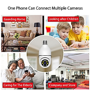 Light Bulb Security Camera Outdoor Wireless WiFi, 2.4G Wireless WiFi Lightbulb Cameras, Pan and Tilt to Surveillance Every Details for Indoor, with 2-Way Audio, Motion Detection, Color Night Version