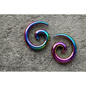 Pierced Owl Stainless Steel Spiral Tapers, Sold as a Pair (6mm (2GA), Rainbow)