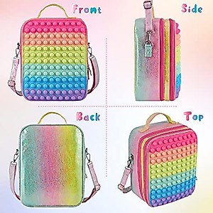 Pop Lunch Box for Girls Kids Insulated Lunch Bag, Rainbow Push Bubble Girls Lunch Box for School Supplies Office, Leakproof Cooler Lunch Tote Bag with Adjustable Strap, Birthday Back to School Gifts