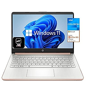 2022 Newest HP Stream 14" HD Laptop, Intel Celeron N4020(up to 2.8GHz), 8GB RAM, 128GB Space(64GB eMMC+64GB Card), 1-Year Office 365, WiFi, HDMI, USB-C, Webcam, Bluetooth, Windows 11S,Rose Gold+JVQ MP