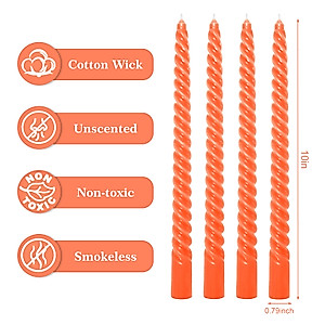 Whaline 8Pcs 10 Inch Orange Spiral Taper Candles Dripless Twisted Wax Candles Long Unscented Candle Sticks for Fall Harvest Halloween Home Party Supplies