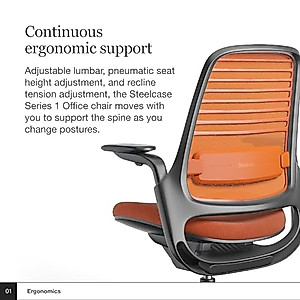 Steelcase Series 1 Office Chair - Ergonomic Work Chair with Wheels for Hard Flooring - Helps Support Productivity - Weight-Activated Controls, Back Supports & Arm Support - Easy Assembly - Tangerine