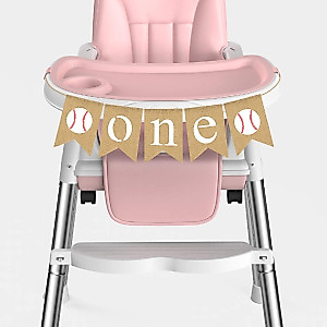 Rainlemon Jute Burlap One High Chair Banner Baseball Theme Boy Girl 1st Birthday Party Highchair Decoraiton