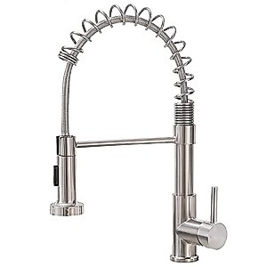 SHACO Commercial Brushed Nickel Kitchen Faucet with Pull Down Sprayer, Modern Stainless Steel Single Handle Spring Kitchen Faucets for Farmhouse Outdoor RV Camper Laundry Prep Wet Bar Sink 1 Hole