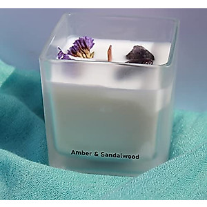 Natural Soy Wax Scented Candles - Lavender Vanilla Scented Candle & Amber Sandalwood with Wooden Wick in a Frosted Glass Square Jar with Bamboo Lid by September 98
