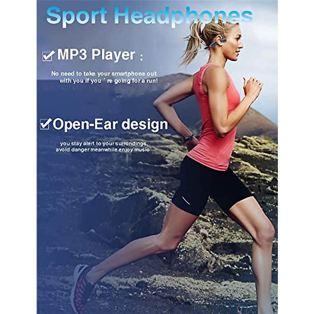 IKXO Waterproof Bone Conduction Headphones for Swimming, MP3 Player Wireless Sport Earphones IPX8 Open-Ear Built-in 8GB Flash Memory for Running, Diving Water, Gym, Spa…