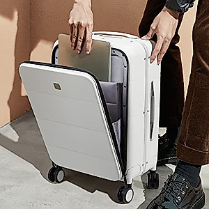Hanke Carry On Luggage Airline Approved Hard Shell Suitcase with Spinner Wheels TSA Luggage Travel Suitcases Wide Handle for Men Women(Smoke White)
