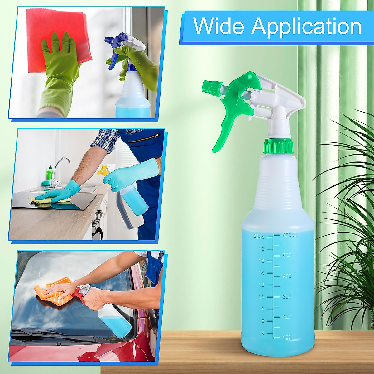 Eaasty 12 Pack Plastic Spray Bottles 25 oz Leak Proof Mist Spraying Bottles Safe Squirt Bottle Refillable with Adjustable Head and Measurements for Bleach Rubbing Cleaning (Red, Blue, Yellow, Green)