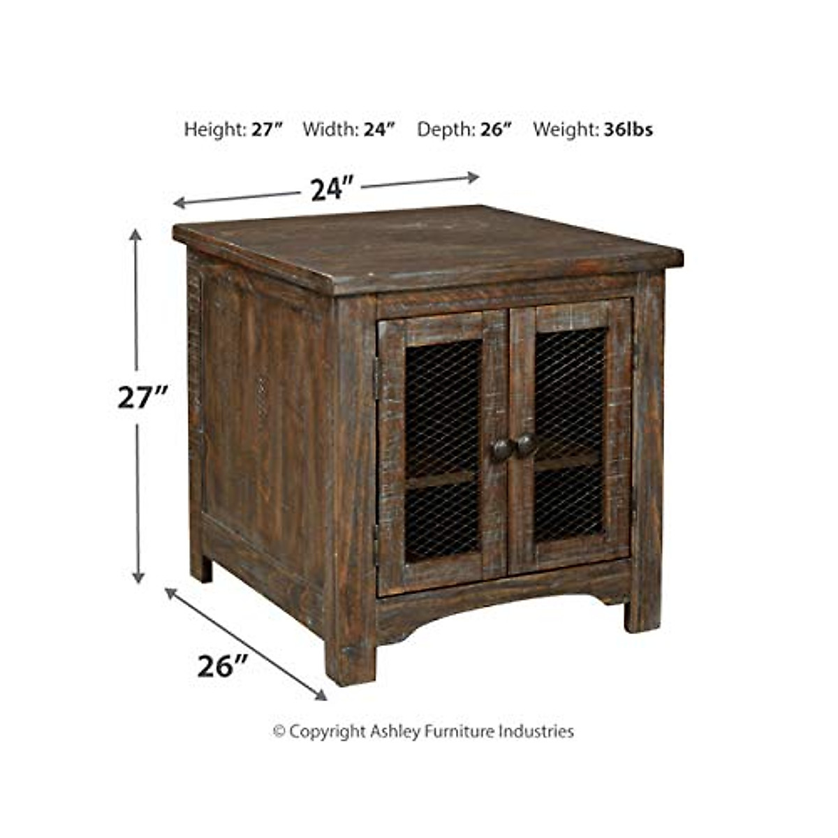 Signature Design by Ashley Danell Ridge Rustic Square End Table with Double Cabinet Doors and 1 Storage Shelf, Brown