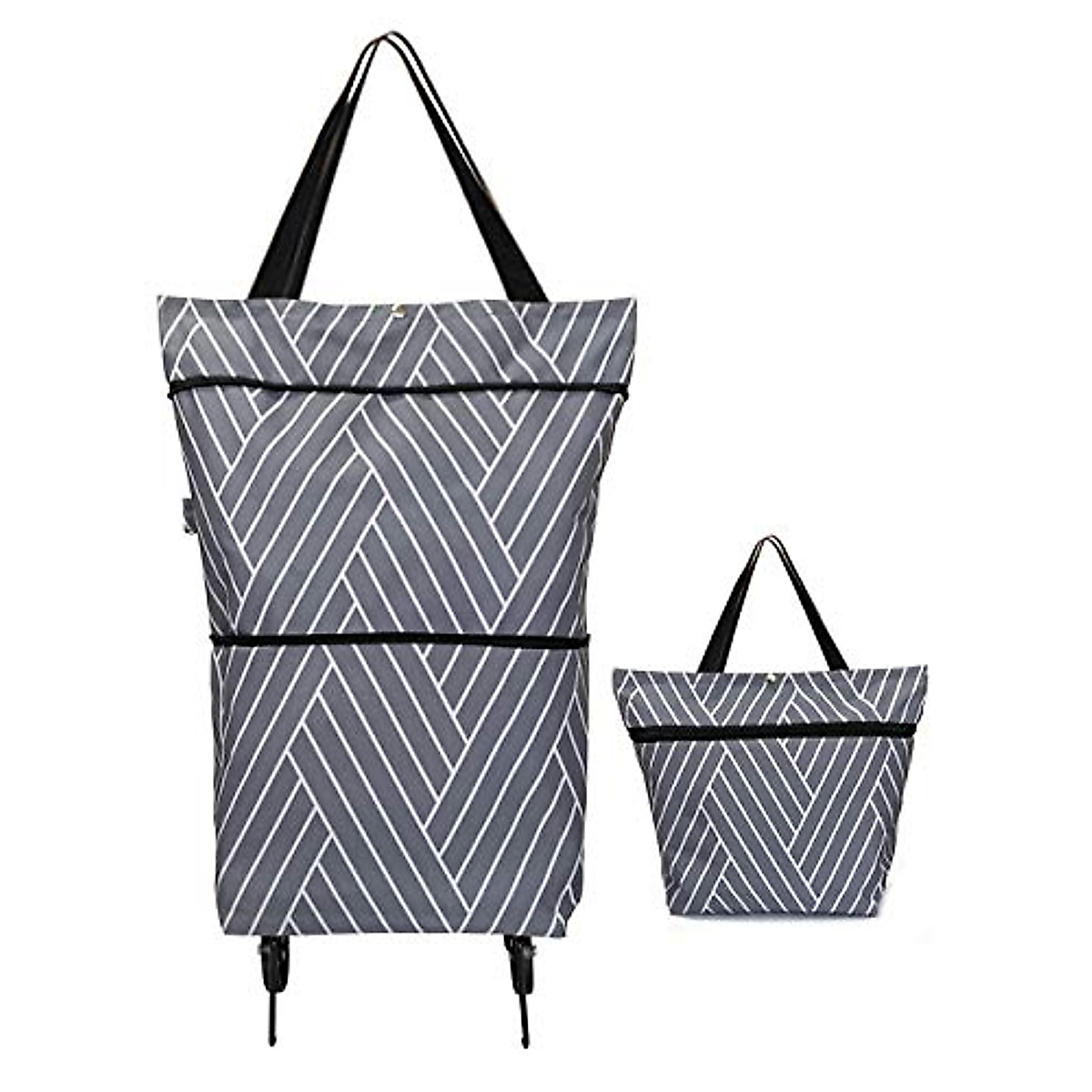 Reusable Grocery Bags with Wheels Foldable Shopping Bags - Waterproof & Strong(Grey Line)