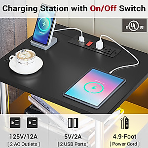 AOGLLATI Nightstand with Charging Station and LED Lights, Night Stand with Open Storage, Bedside Table with Drawers, 2 USB Ports, 2 Outlets, Modern End Side Table for Bedroom,White