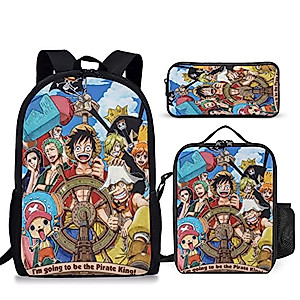 Xfuzqeu 3Pcs Fashion Backpack Set Anime Bookbag Lightweight Laptop Backpack Shoulder Bag with Insulated Lunch Bag Pencil Box