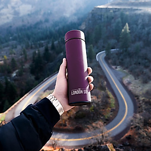 London Sip Multi-Purpose Travel Mug and Tumbler Fruit Infused Flask Hot and Cold Double Wall Stainless Steel Thermos with Extra-Long Infuser, Purple