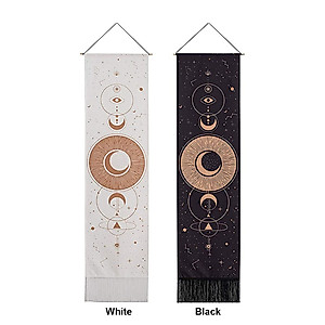 CALIDAKA Moon Phase Tapestry,Moon Stars Tapestry,Starry Sky Tapestry,Moonlit Garden Tapestry,Linen,Modern Home Decor(White)