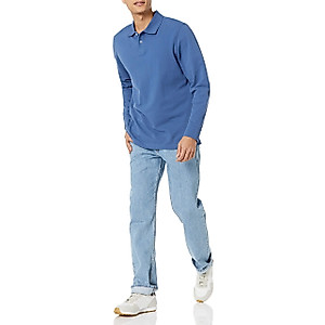 Amazon Essentials Men's Slim-Fit Long-Sleeve Pique Polo, Blue, Large