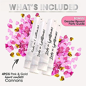 Gender Reveal Confetti Cannon Bulk - Set of 4 - Heart Shaped Pink Confetti Cannon | Gender Reveal Ideas, Girl Gender Reveal Poppers | Gender Reveal Cannon | Baby Gender Reveal Confetti Popper Pink for Girl Gender Reveal